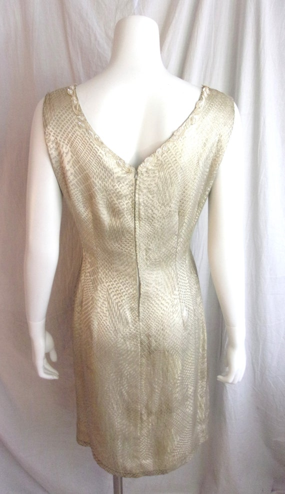 Vintage 1960s Dress Gold Lame Patterned Wiggle Dress … - Gem