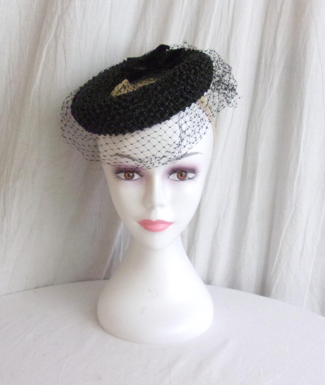 Vintage 1960s Hat Black Straw Ring With Netting Fascinator - Etsy