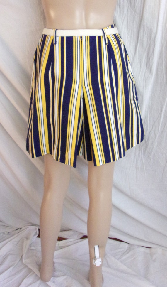 Vintage 1960s Skort White Navy Yellow Striped NWOT Ju… - Gem