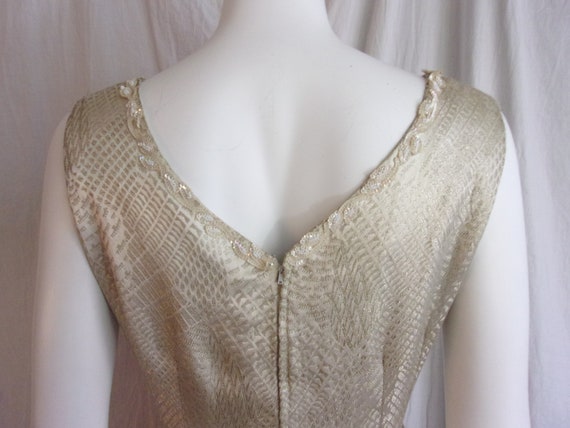 Vintage 1960s Dress Gold Lame Patterned Wiggle Dress … - Gem