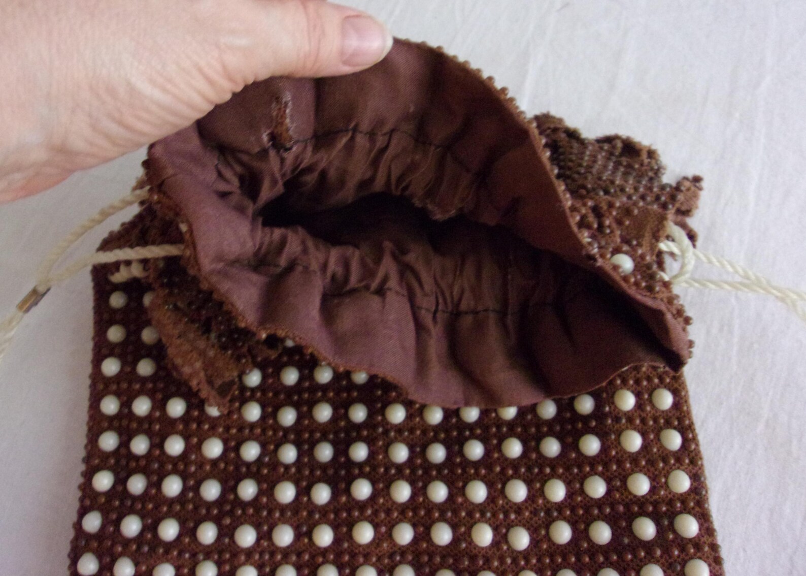 Vintage 1960s Purse Candy Dot Drawstring Purse Brown and White - Etsy