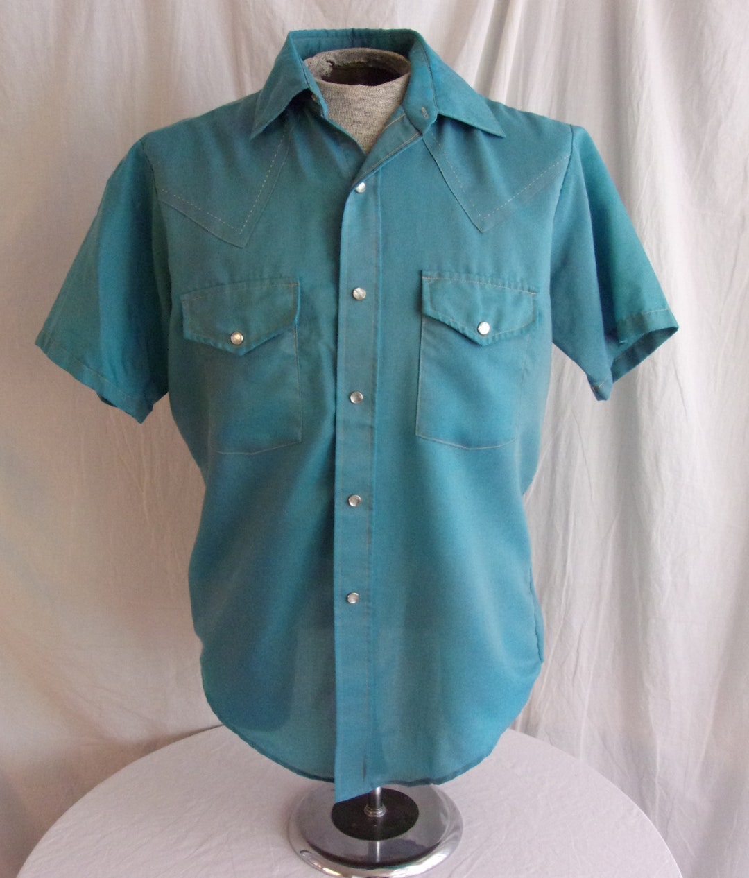 Vintage 1970s Cowboy Shirt Western Shirt Iridescent Short Sleeve Pearl ...