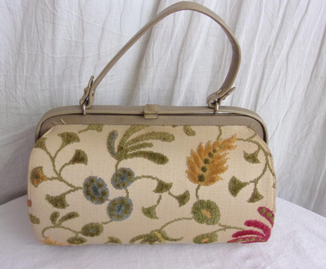Vintage 1960s Purse Floral Barrel Shaped Handbag Multicolor Top Handle ...