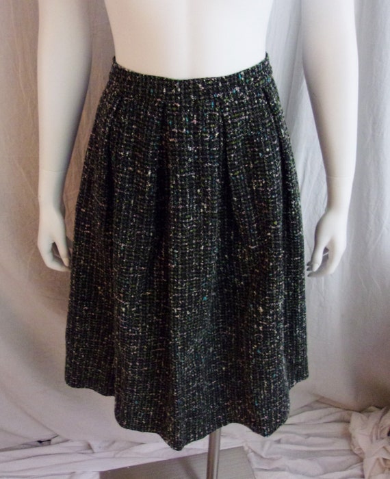 Vintage 1950s Skirt Atomic Fleck Wool Tweed Black Mul… - Gem