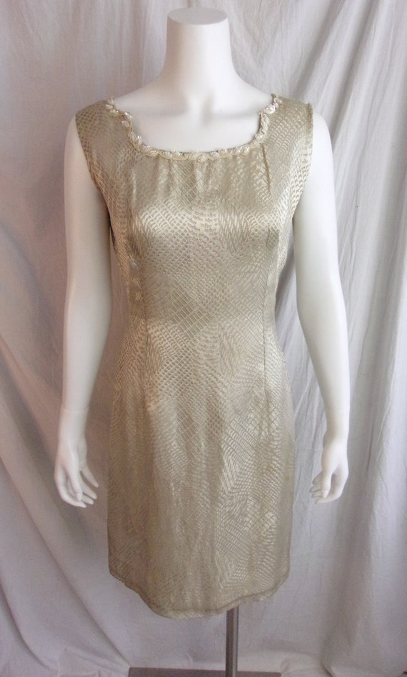 Vintage 1960s Dress Gold Lame Patterned Wiggle Dress … - Gem
