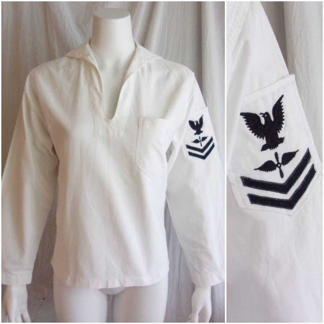 Vintage 1940s Middy Top WWII Era Navy Uniform Whites Sailor Top Mens ...
