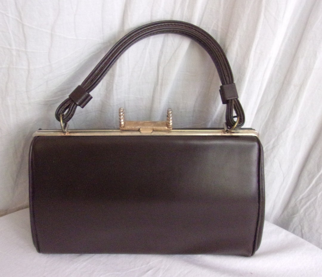 Vintage 1960s Purse Dark Brown Top Handle Gold Trim - Etsy