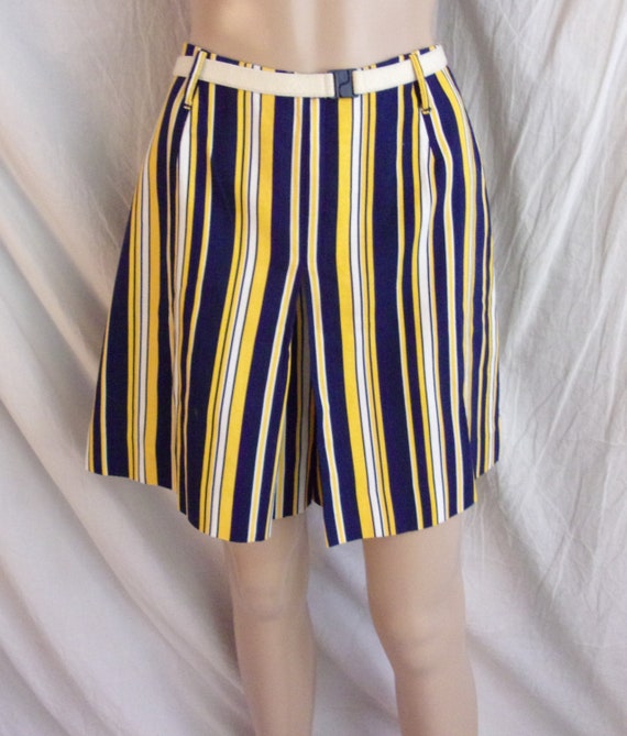 Vintage 1960s Skort White Navy Yellow Striped NWOT Ju… - Gem