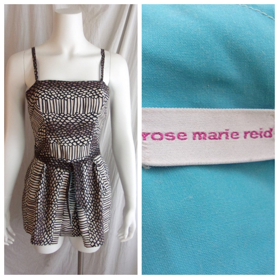 Vintage 1950s Swimsuit Abstract MCM Print Rose Marie Reed Cotton Metal ...