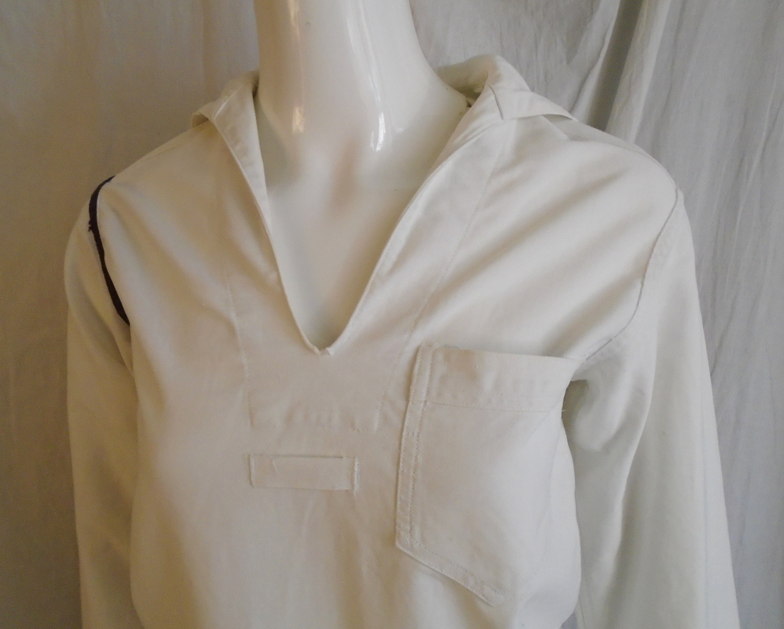 Vintage 1940s Middy Top Mans Naval Uniform White Twill - Etsy Australia