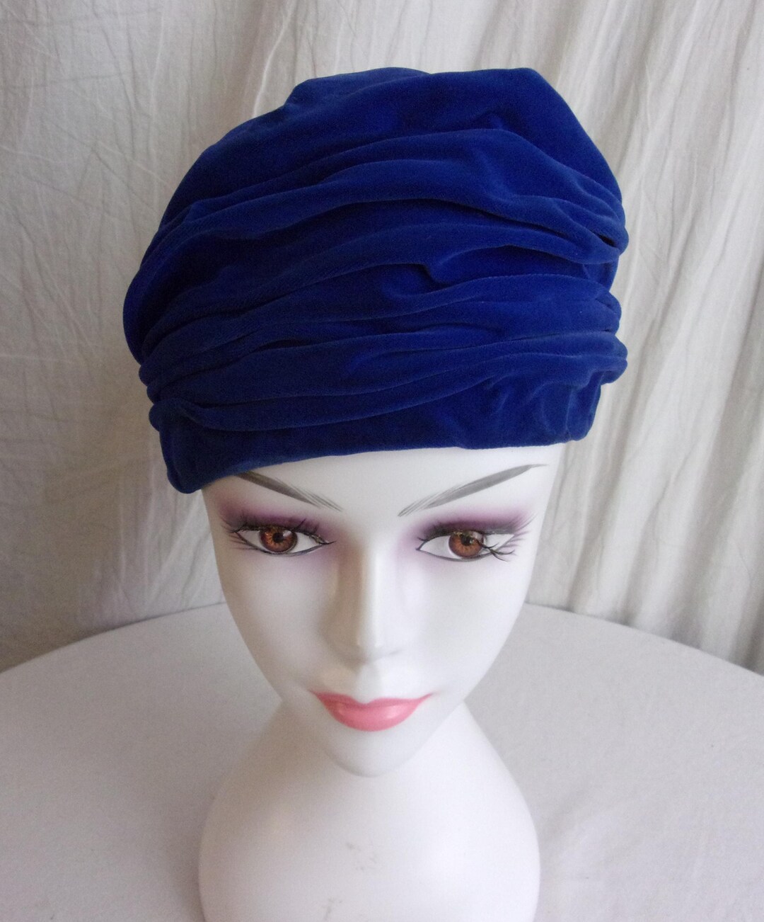 Vintage 1960s Hat Deep Blue Velvet Draped Turban Style - Etsy