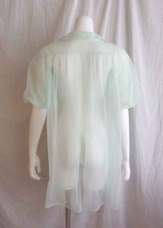 Vintage 1960s Robe Sheer Mint Green Nylon with Lace T… - Gem