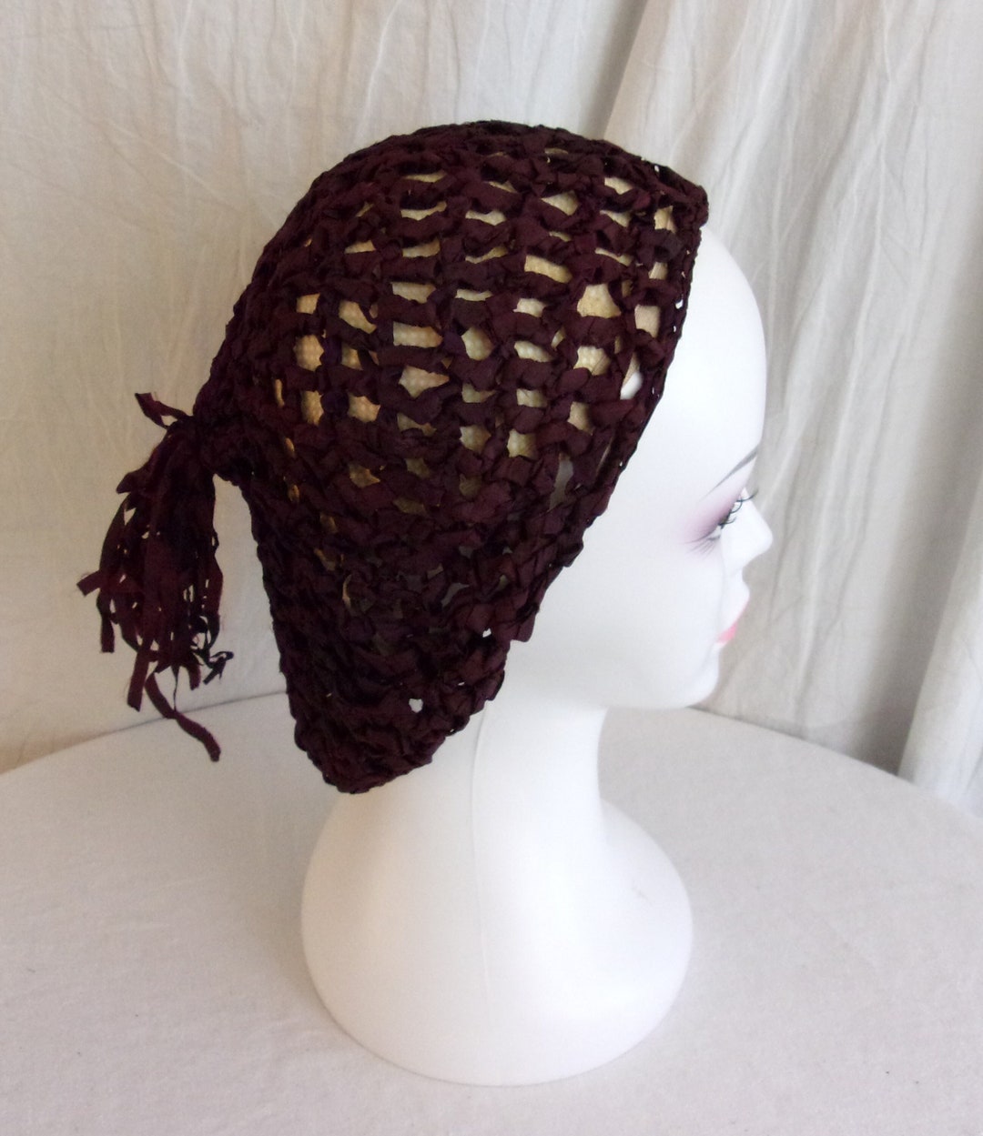Vintage Silk Ribbon Snood: Victorian Dark Brown Hair Net - Etsy UK