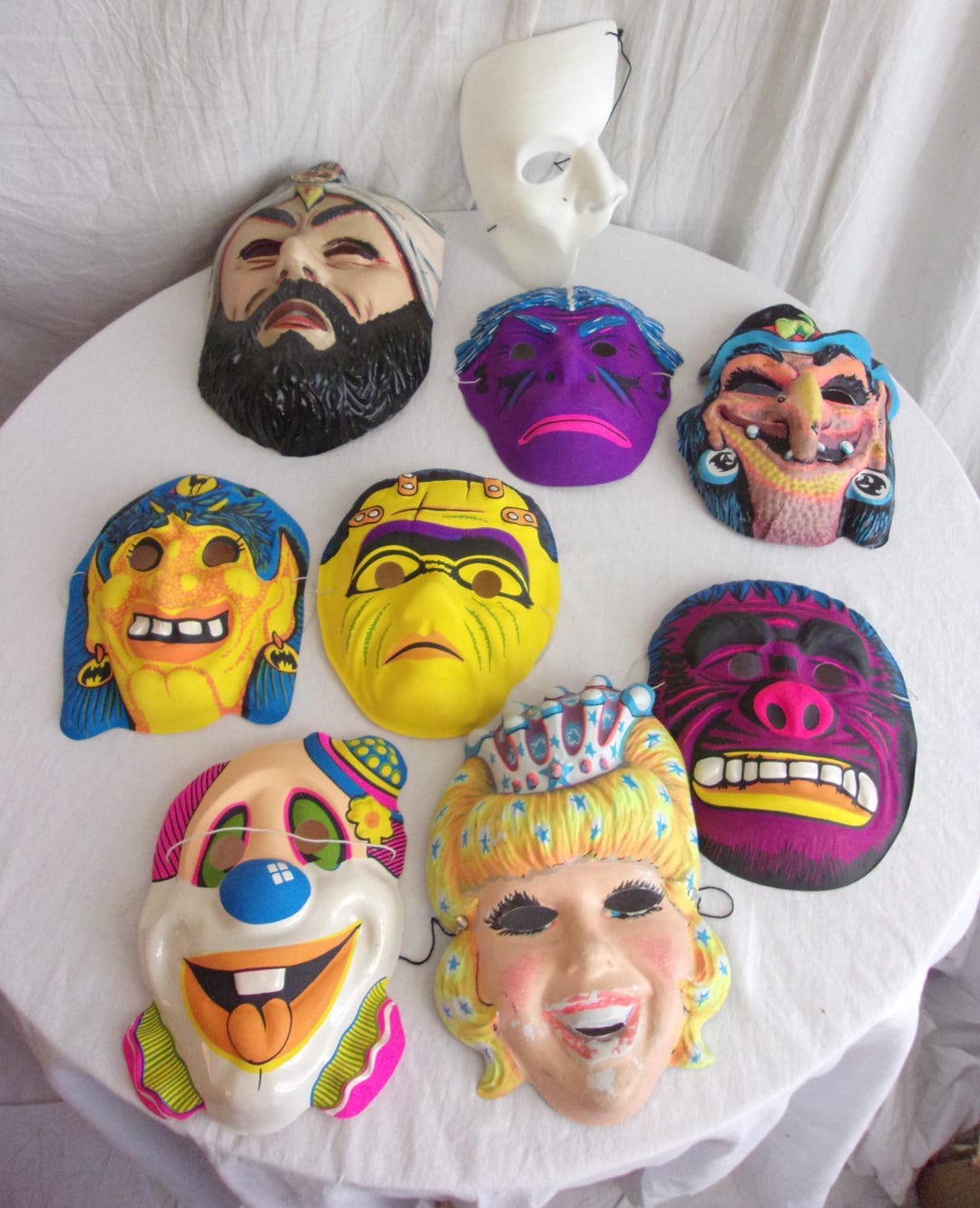 Vintage Halloween Masks 1960s and 70s Plastic Kids Masks Witch Clown ...