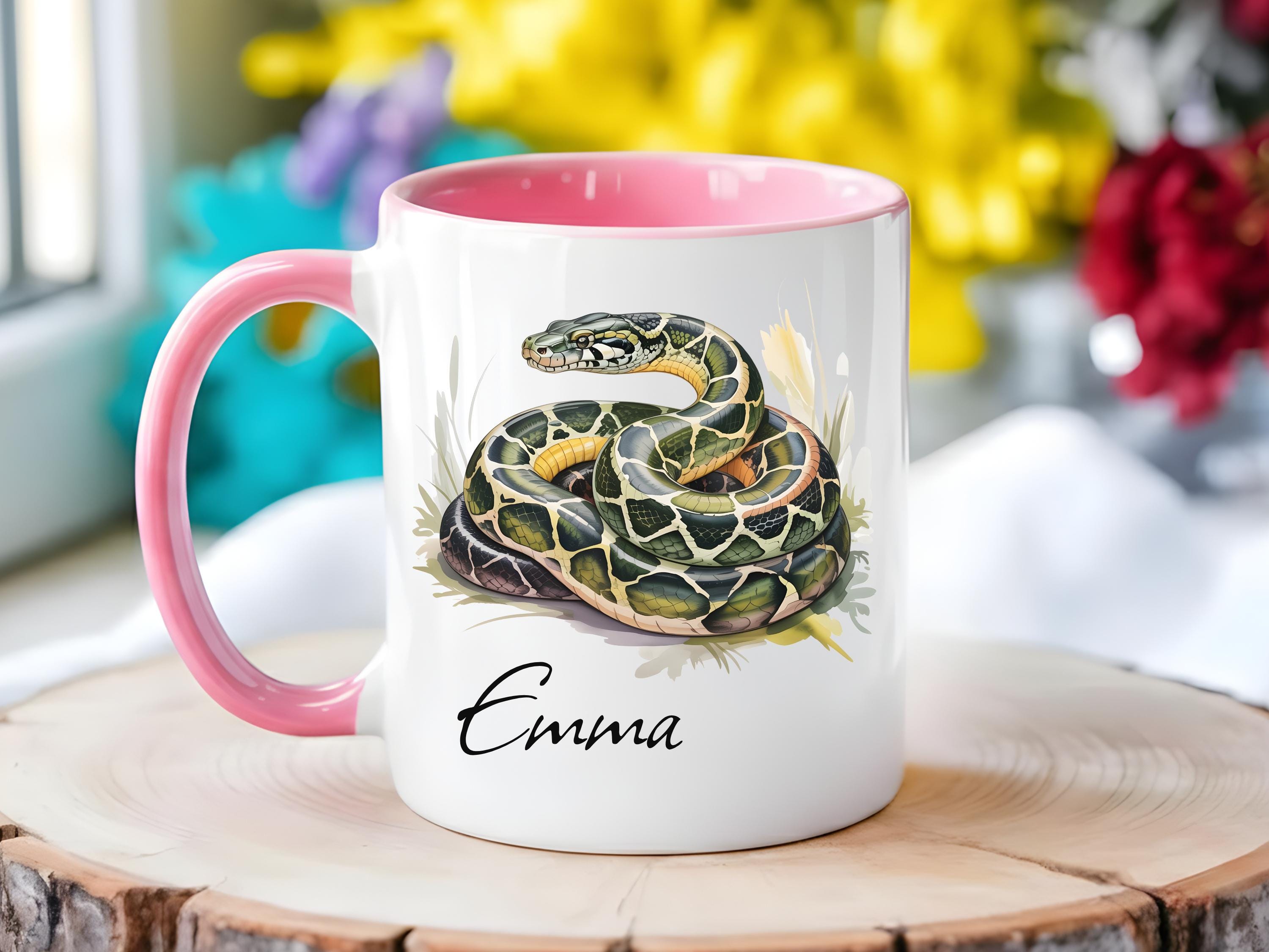 Personalized Anaconda Mug, Watercolor Snake Coffee Cup, Custom Name ...