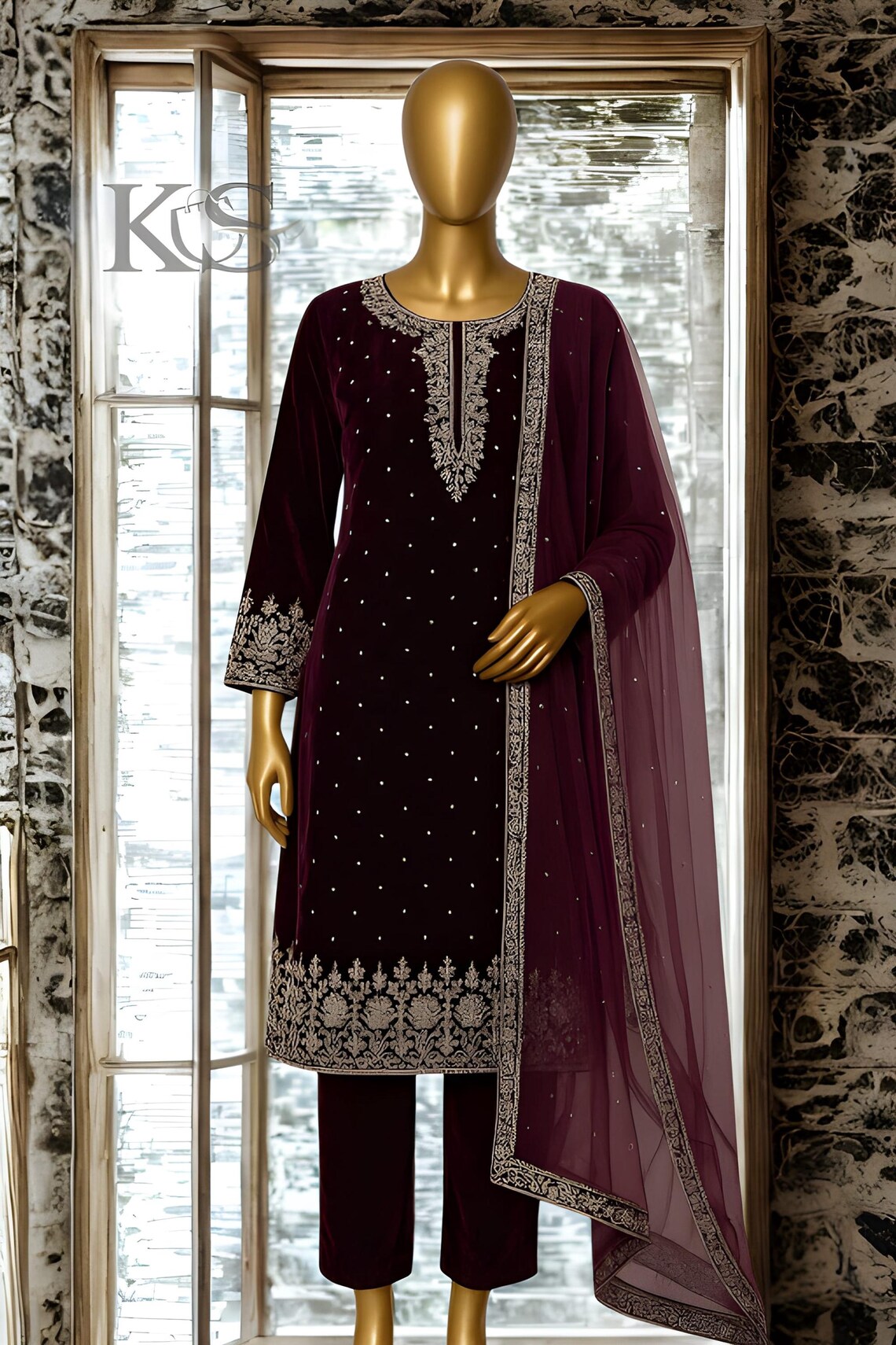 Designer Pakistani Maroon Wedding Salwar Kameez With Dupatta for Women ...