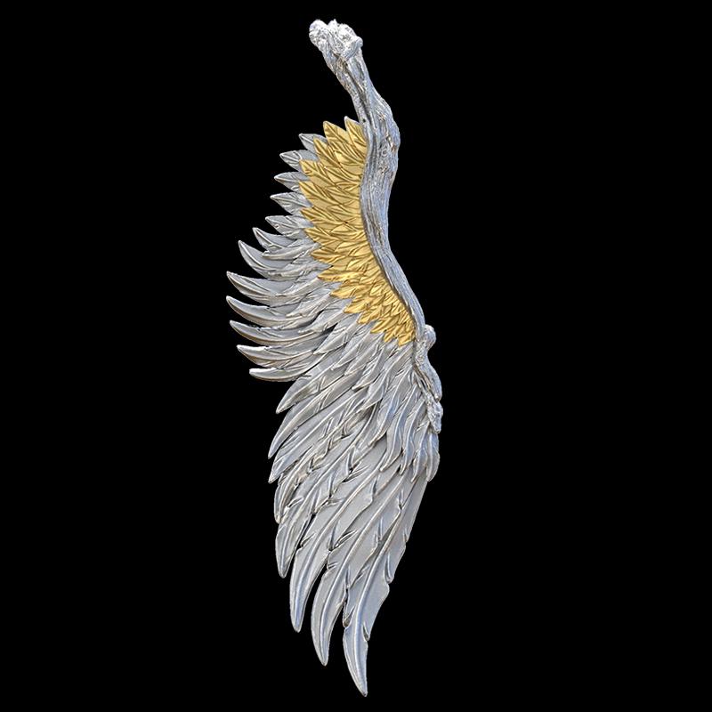 Hand-carved 960 Silver Guardian Angel Wing Pendant With 24K Gold ...