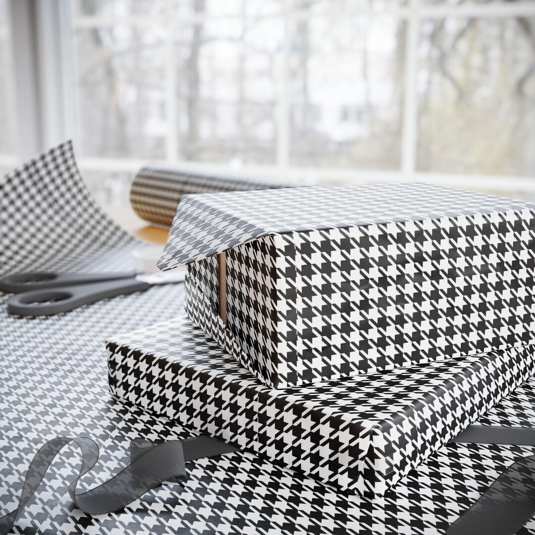 Chic Houndstooth Gift Wrap, Black & White Wrapping Paper - Etsy
