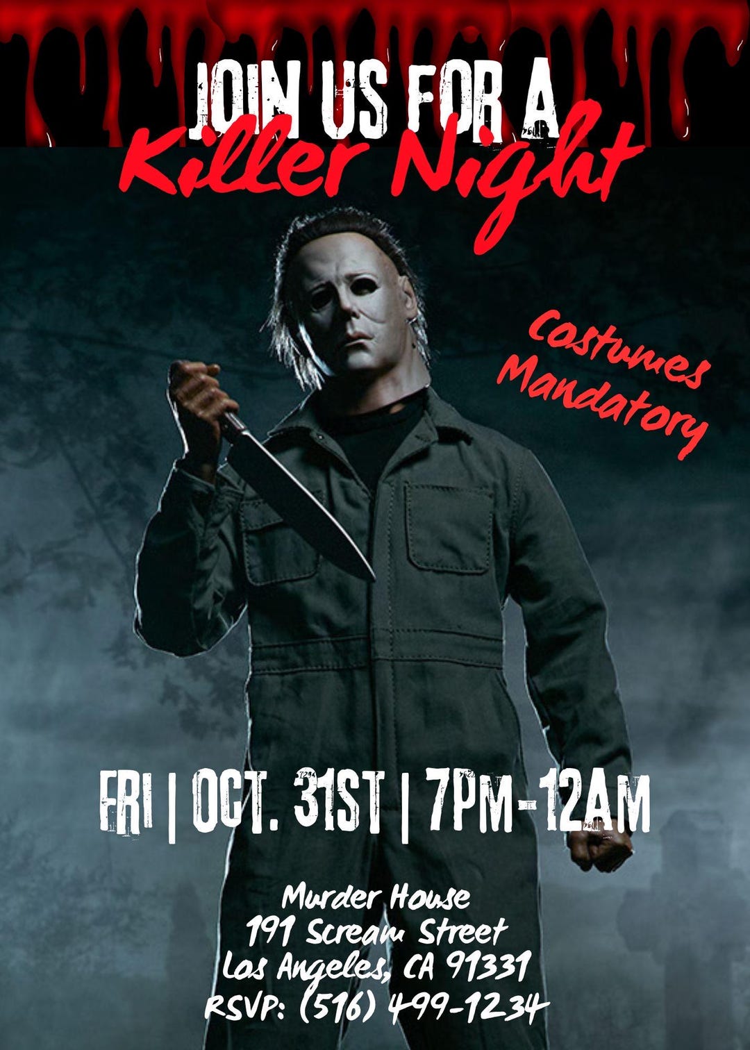 Micheal Myers Party Invitation, Killer Birthday Invite, Slasher Party ...
