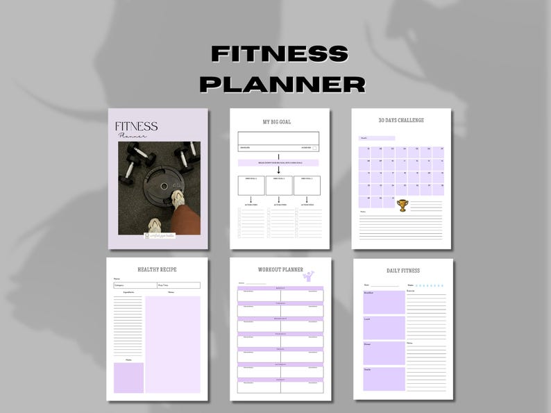 Women's Fitness Planner Workout Gym Tracker Meal Plan Printable Pages ...