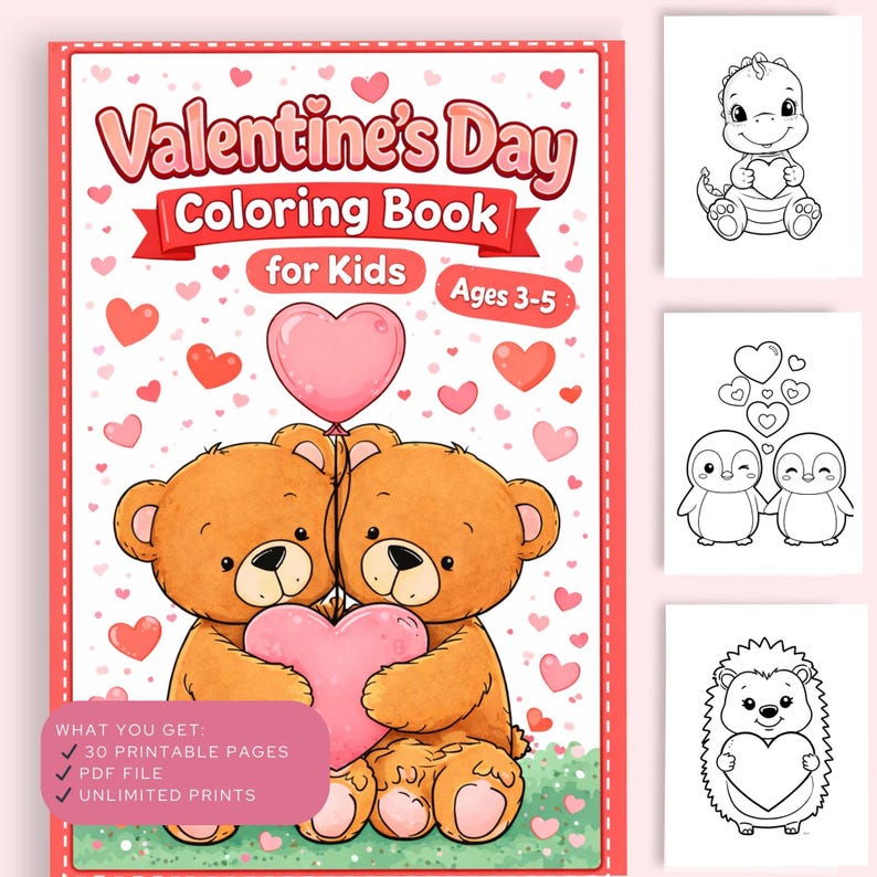 Valentine's Day Coloring Book | 30 Animal Pages (PDF Printable) - Etsy