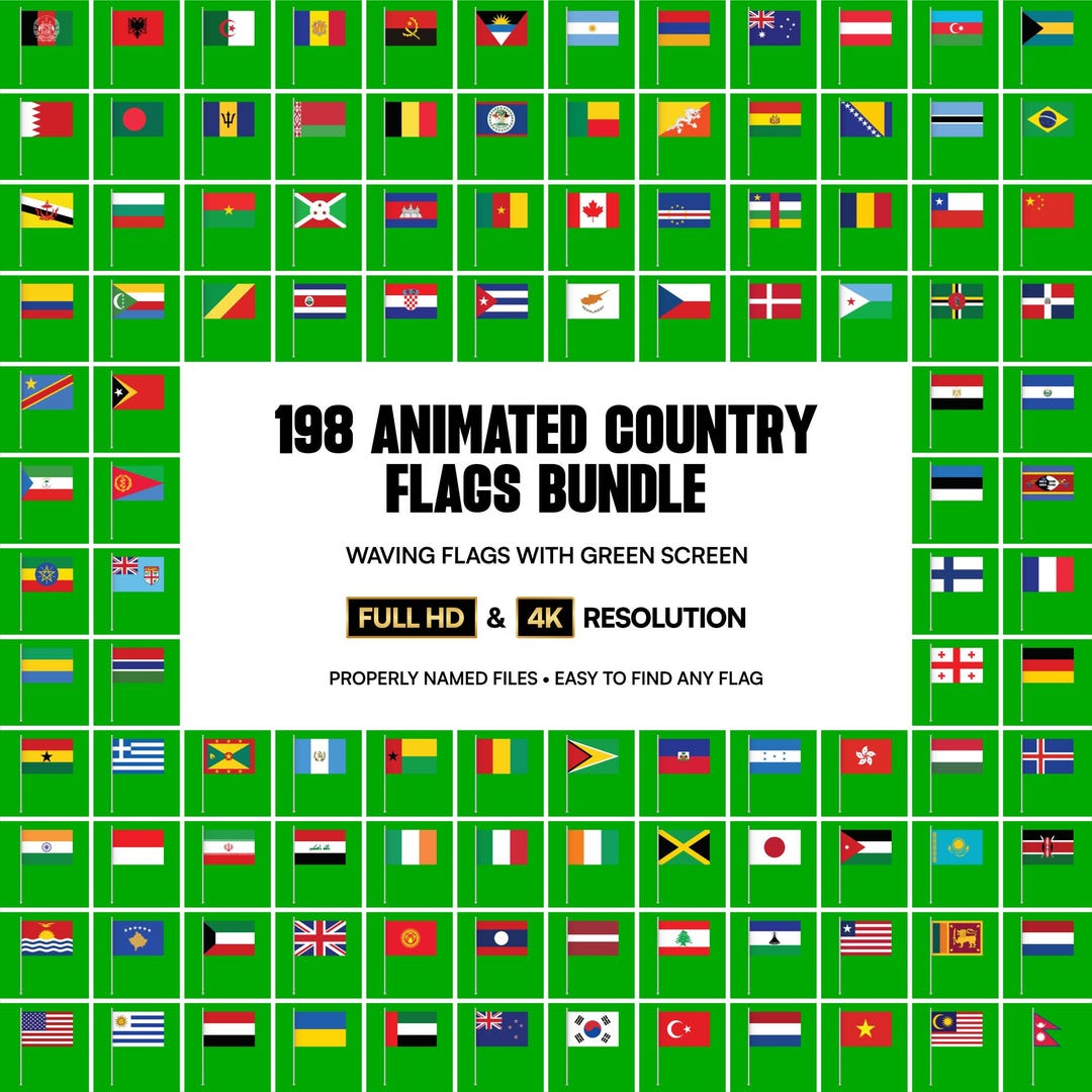 Animated Country Flags: 198 Waving Flags, Green Screen (digital ...
