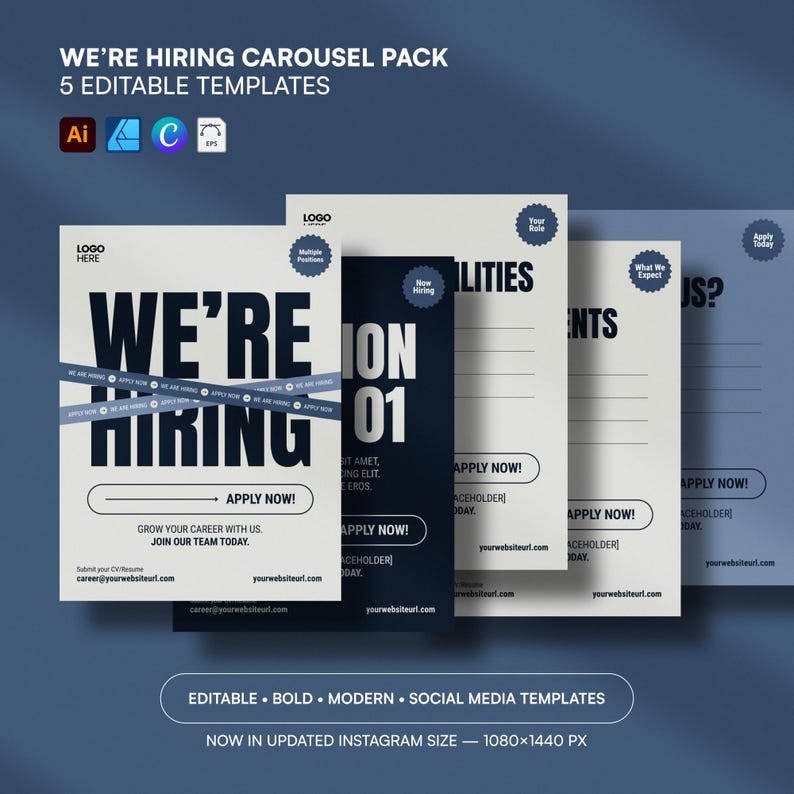 Editable Hiring Instagram Carousel Templates - Social Media Recruitment ...