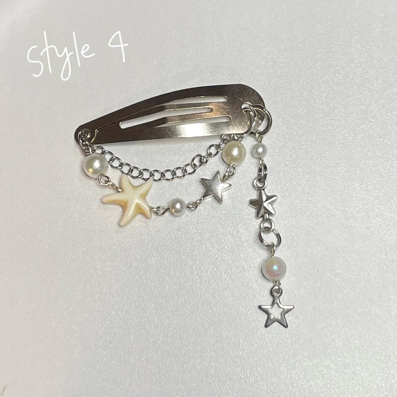 Star Cybercore Bow and Heart Steel Chained Y2k Hair Clip Barrette - Etsy