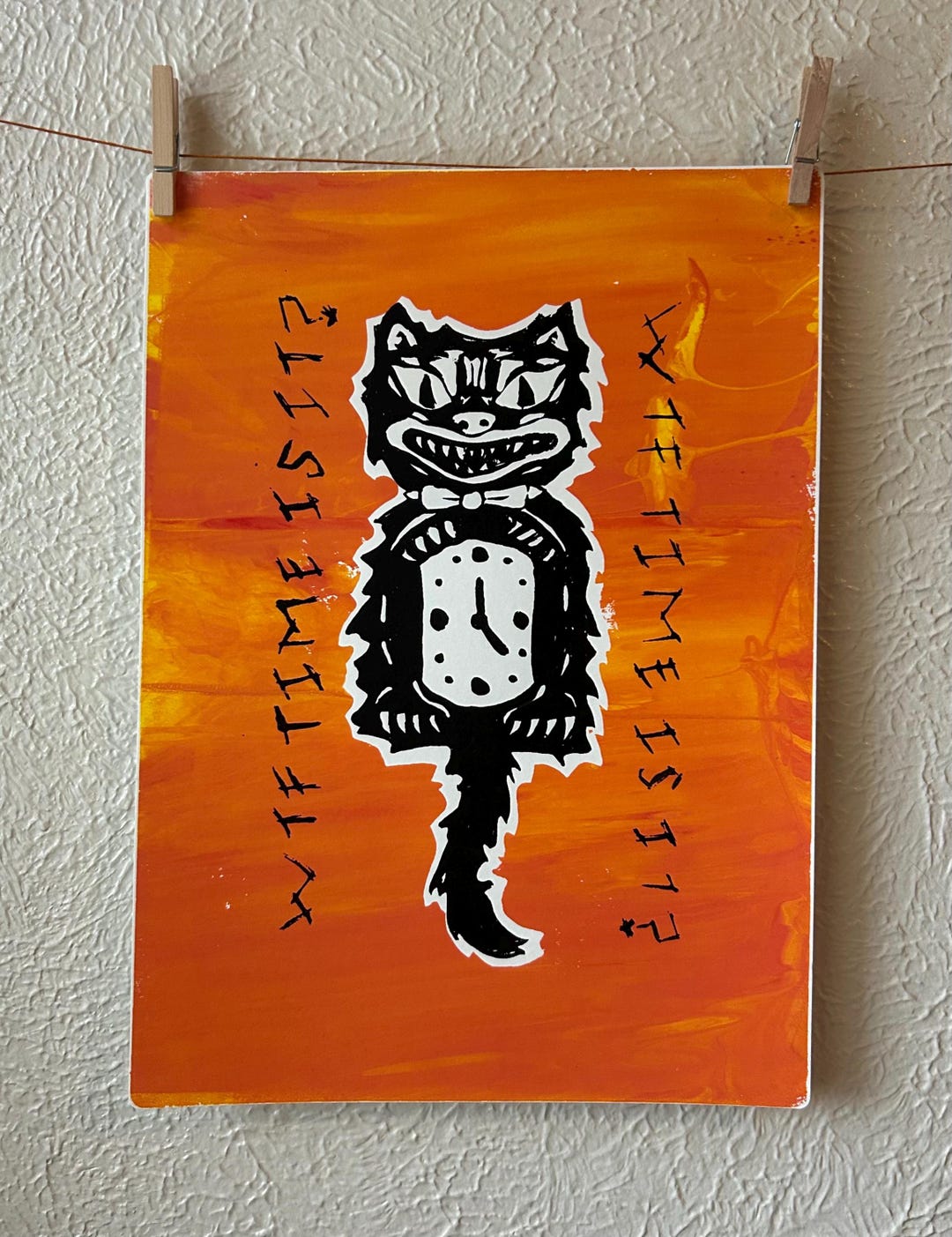 Kitty-kat Clock Screen Print - Etsy