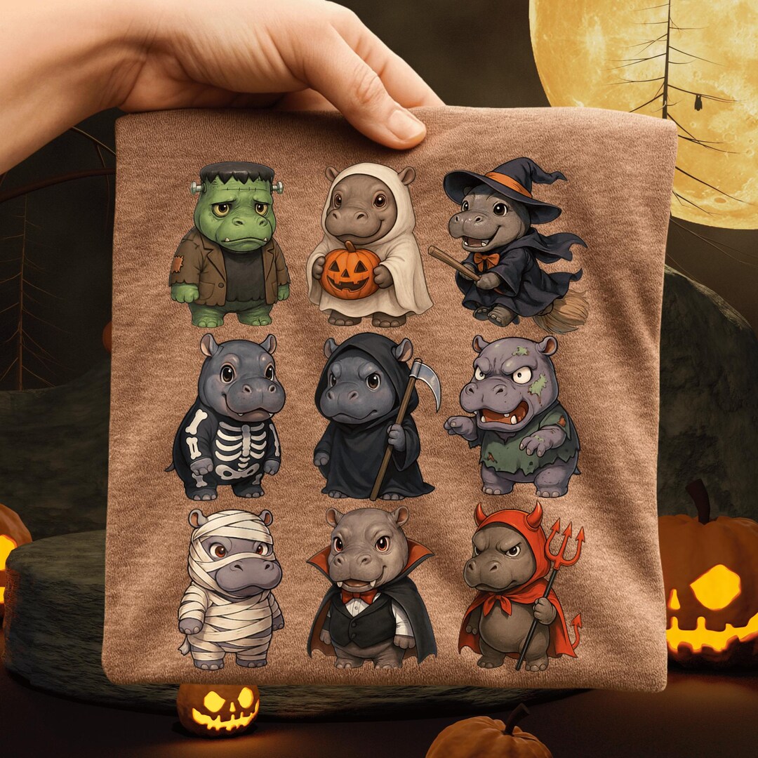 Cute Halloween Hippo Clipart PNG Bundle | 9 Spooky Hippos for ...