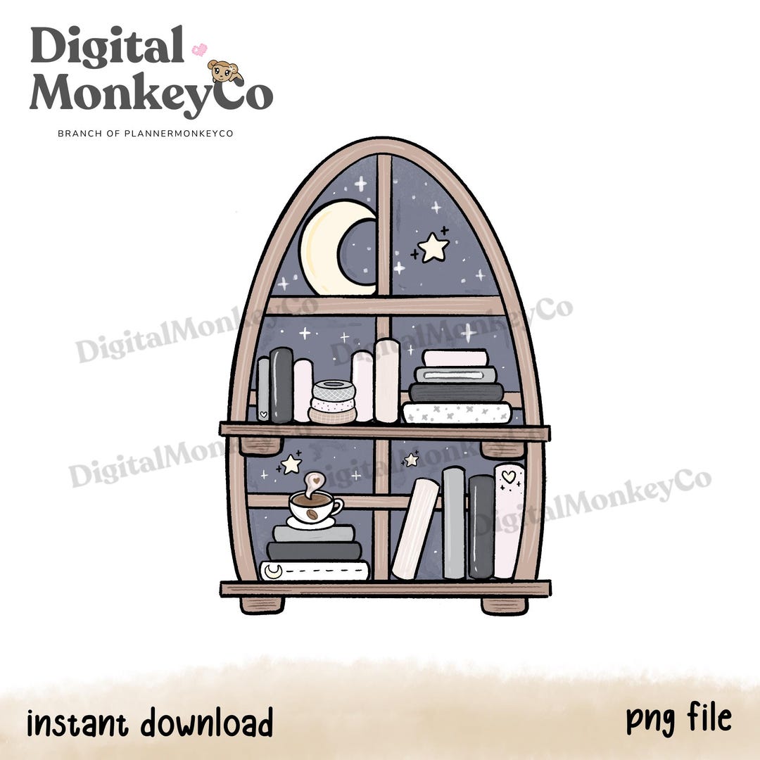 Midnight Bookshelf Doodle PNG | Hand-drawn Art Clipart | Trendy Digital ...