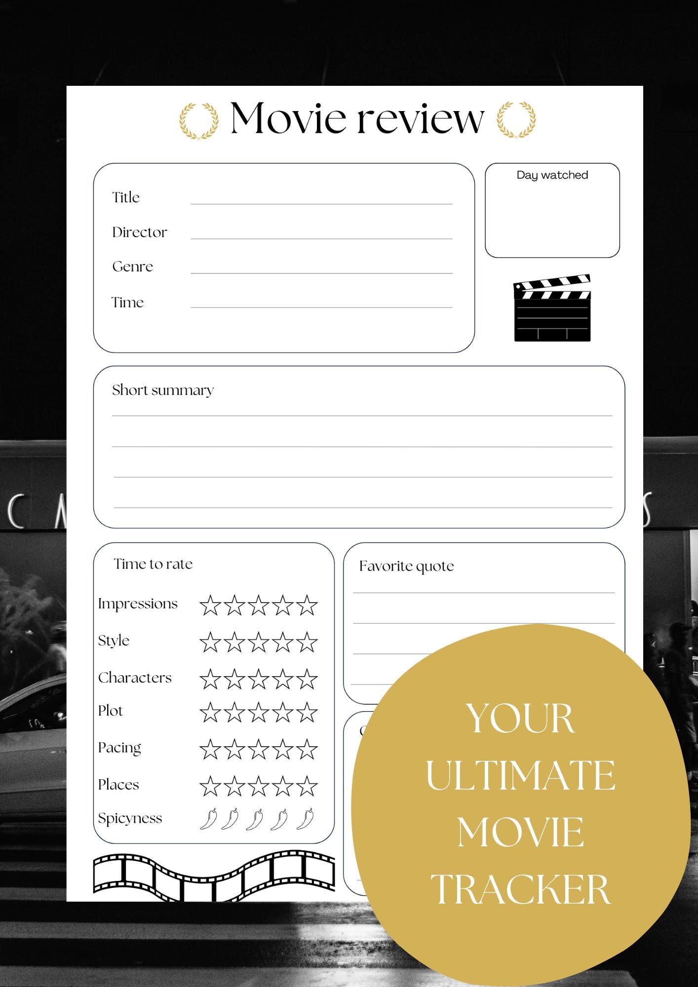 Movie Journal – Review & Rating Template - Etsy