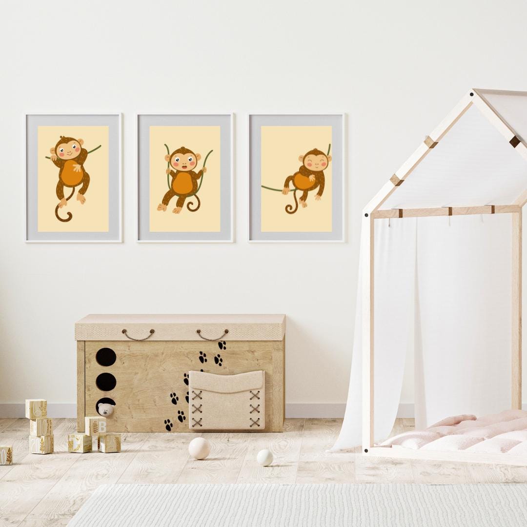 Set of 3 Monkey Posters for Children - Etsy