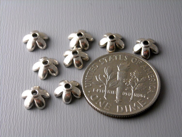 Flower Shaped Dome Bead Caps, Silver Tone Plated, 6.5mm Diameter - 30 ...