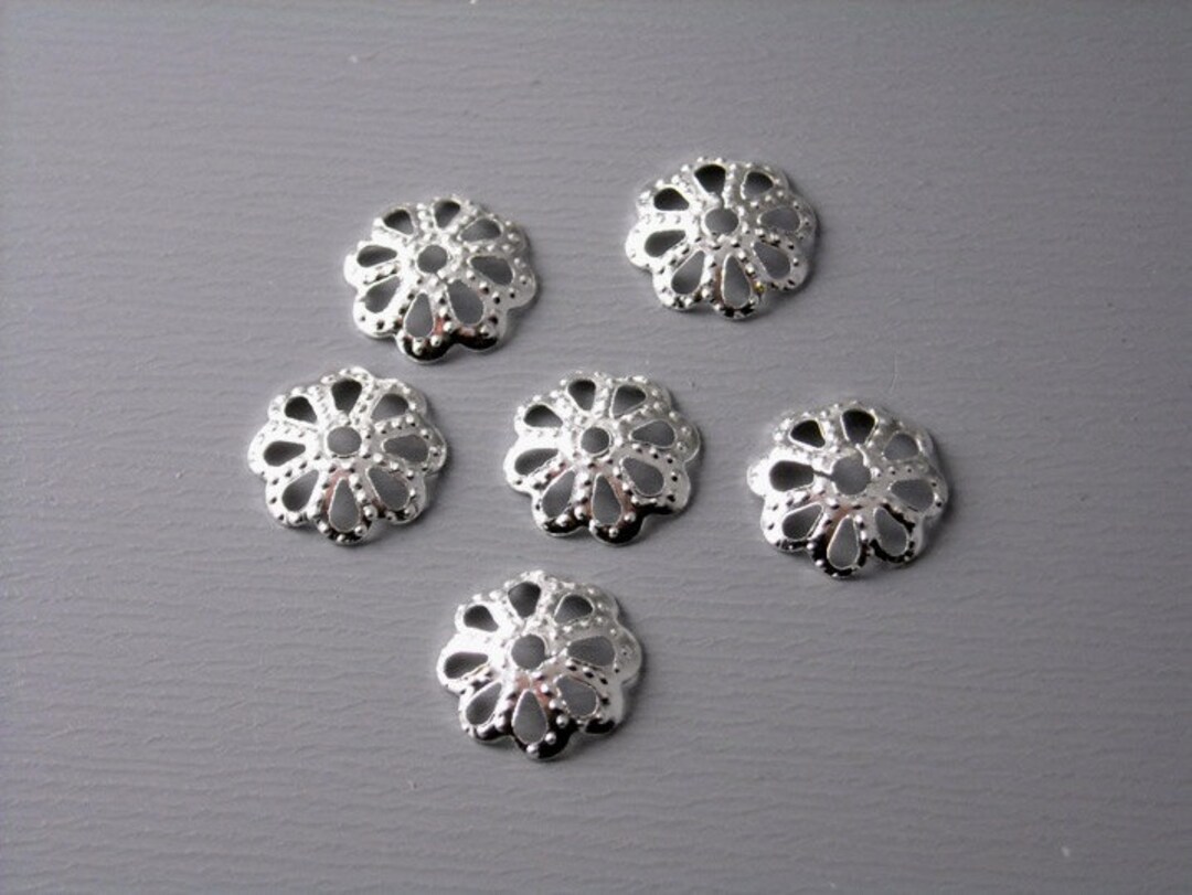 Textured Cutout Filigree Dome Bead Caps, Silver Tone Plated, 7mm ...
