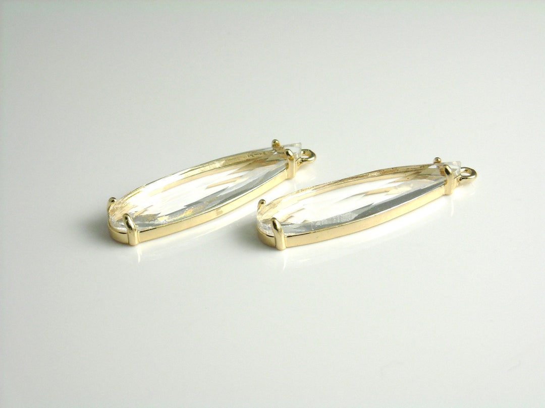 Facet Cut Glass Rhinestone Teardrop Pendant, Gold Plated Bezel, 32mm X ...