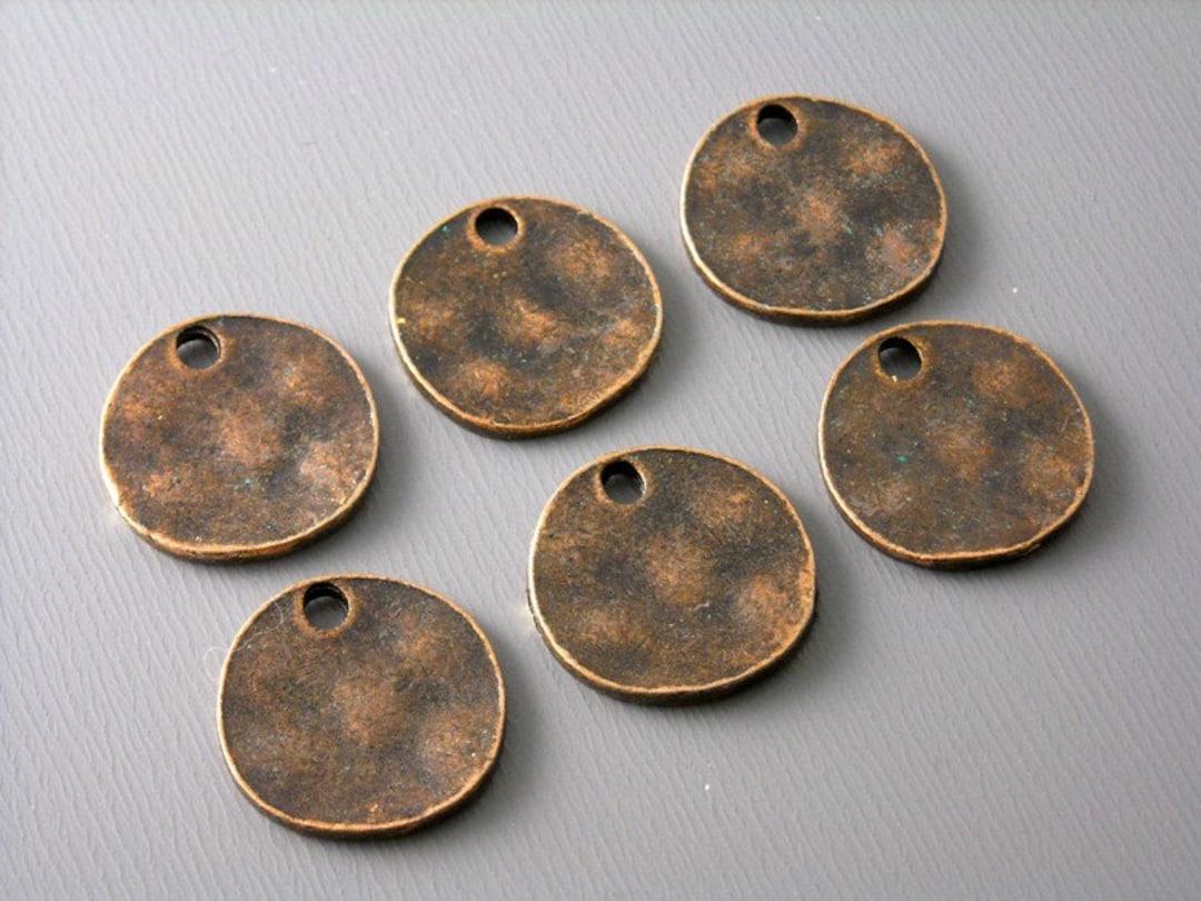 Thick Sturdy Hammered Copper Coin Charms, Antique Copper Plated, 14mm ...