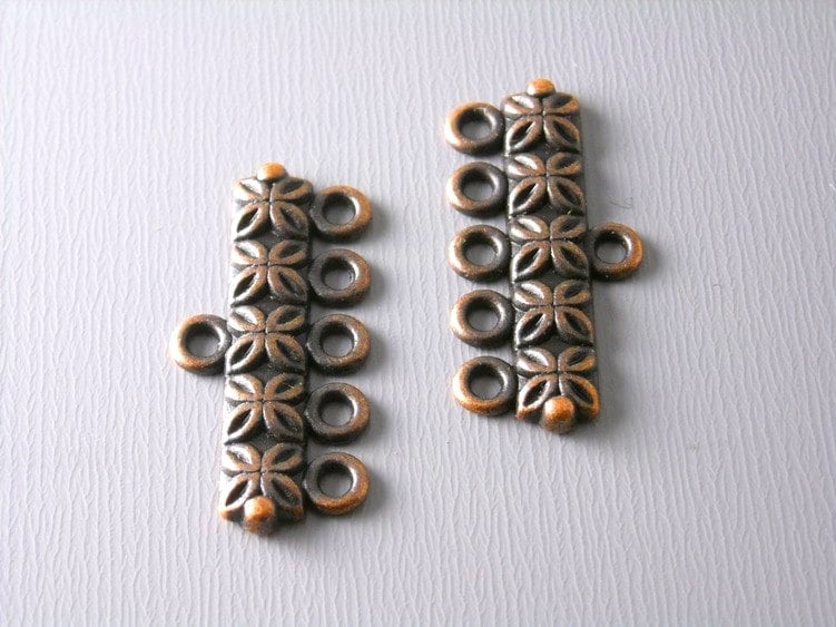 Five Strand Separator Bar Connectors, Antique Copper Plated, 25mm X ...