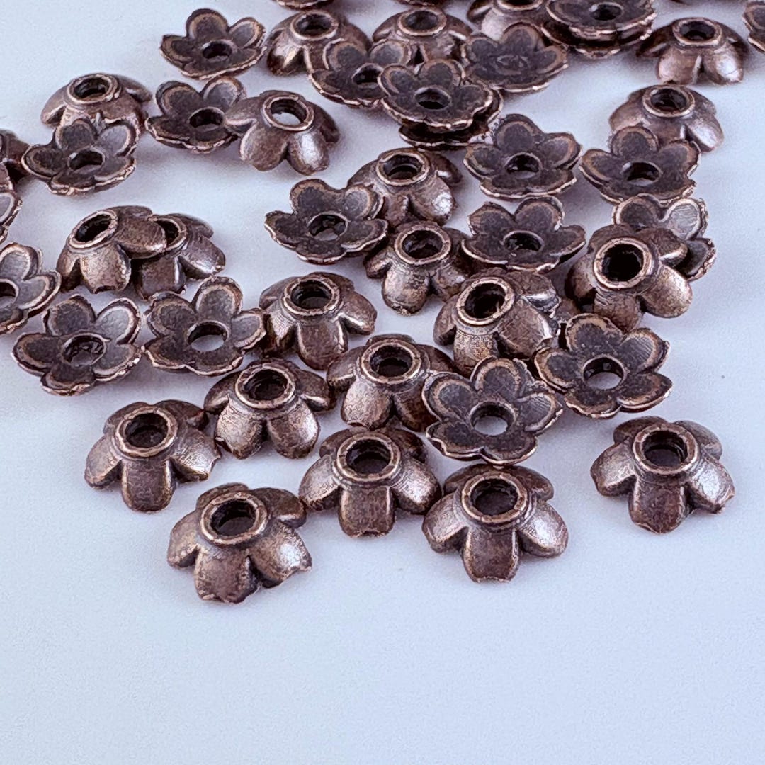 Flower Shape Dome Bead Caps, Antique Copper Plated, 6.5mm - 30 Pieces ...
