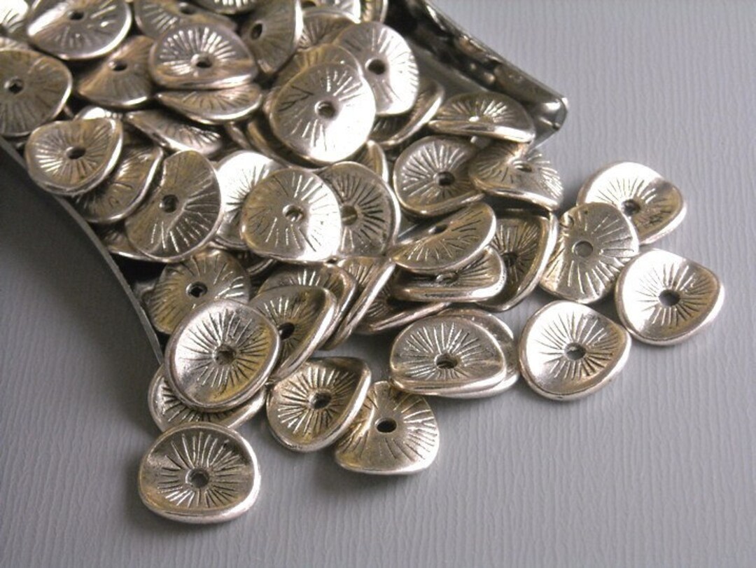 Silver Textured Potato Chip Spacers, Antique Silver Plated, 9mm ...