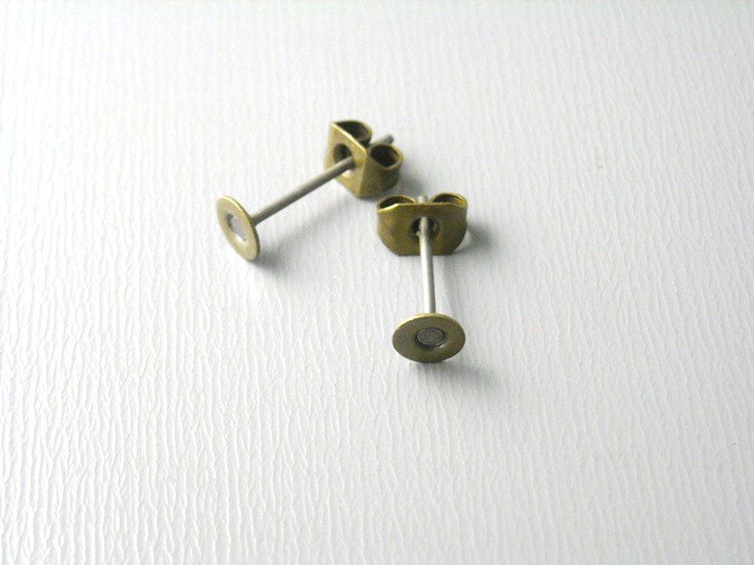 Setting Plate Ear Posts, Ear Nuts, Antiqued Brass, 10mmx4mm 20 Sets - Etsy