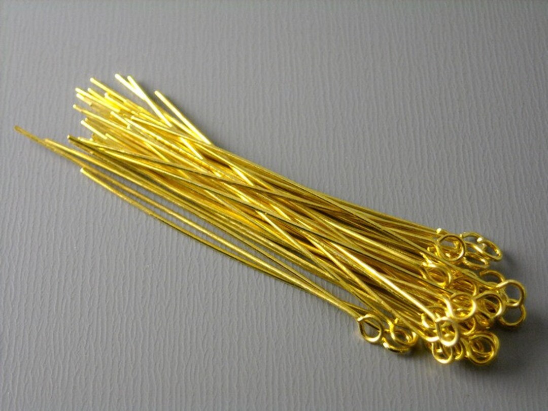 Hand Straightened Gold Eye Pins, Gold Tone Plated, 45mm Long, 24 Gauge ...