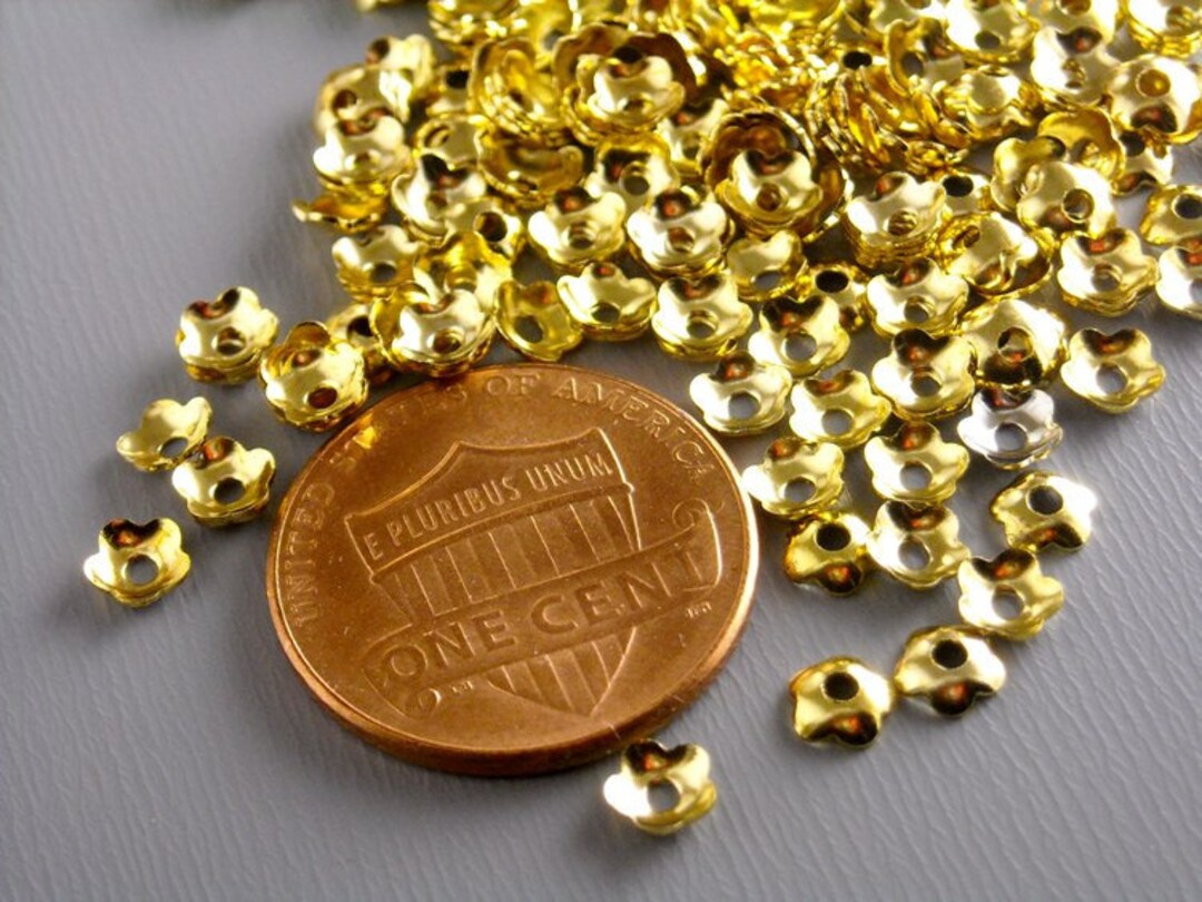 Petite Flower Shaped Dome Bead Caps, Gold Tone Plated, 4mm Diameter ...