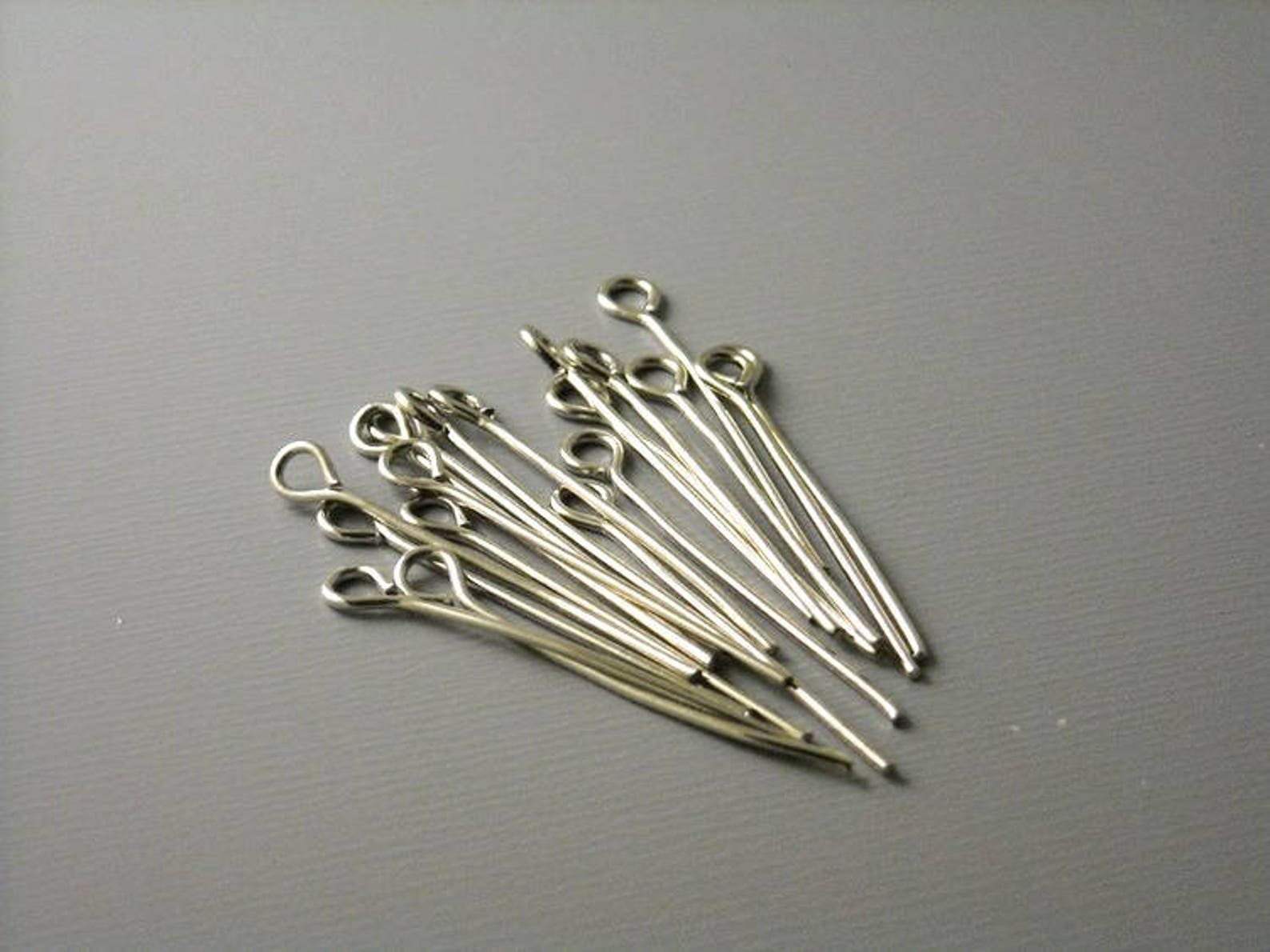 Dark Silver Plated Eye Pins, 24mm Long, 21 Gauge Wire - 100 Pins - Etsy