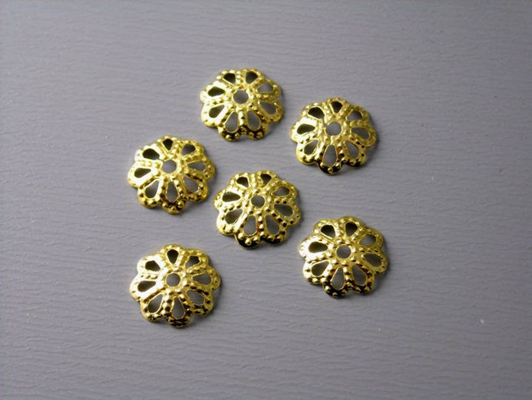 Textured Cutout Dome Bead Caps, Gold Tone Plated, 7mm Diameter - 50 ...