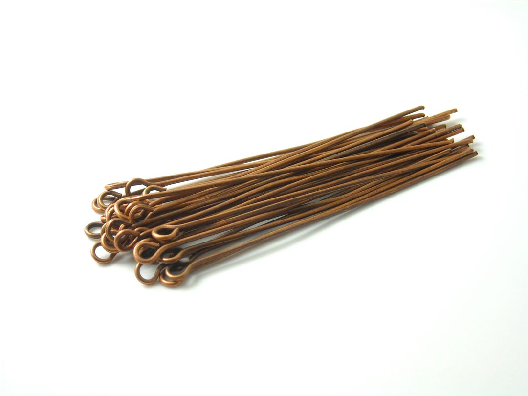 Antique Copper Plated Wire Eye Pins, 21 Gauge, 50mm (2 Inch) - 50 Pins ...
