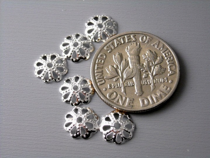 Textured Cutout Filigree Dome Bead Caps, Silver Tone Plated, 7mm ...