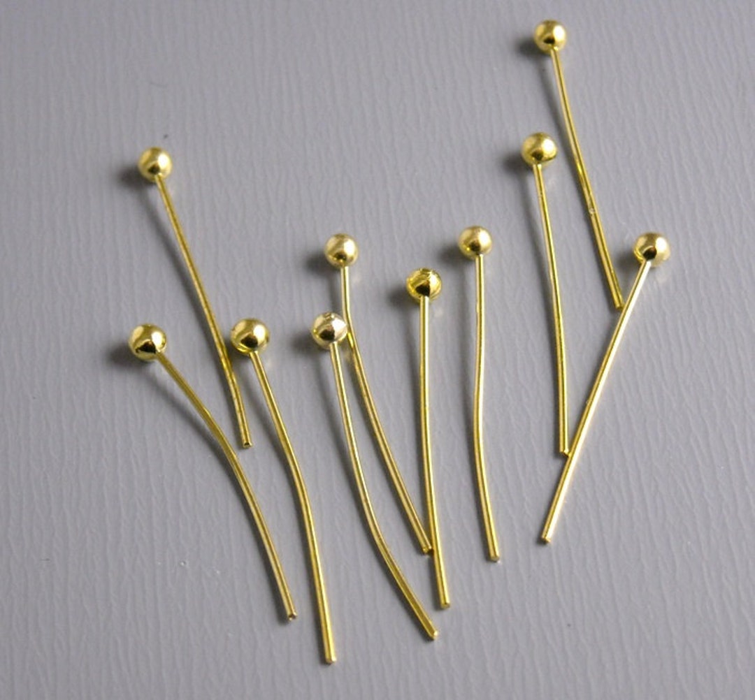 Fine Gold Ball End Headpins, Gold Tone Plated, 20mm Long, 24 Gauge 100 ...