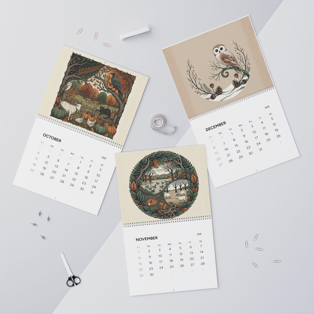 Woodland Winter Animals Wall Calendar 2026 | Owl, Fox, Rabbit ...