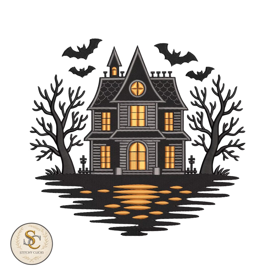 Haunted House Embroidery Design – Halloween Ghosts, Bats, Boo – Scary ...